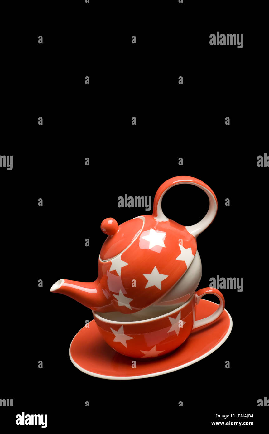 Red and White Star Teapot and Cup Set Stock Photo - Alamy