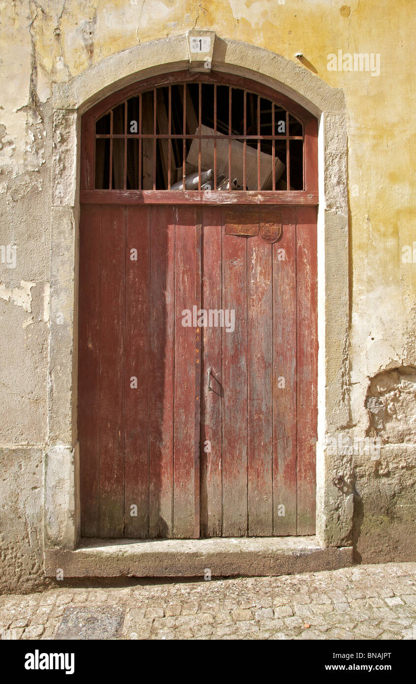 Rustic Red Wood Door of the Medieval Village of Pombal Stock Photo - Alamy