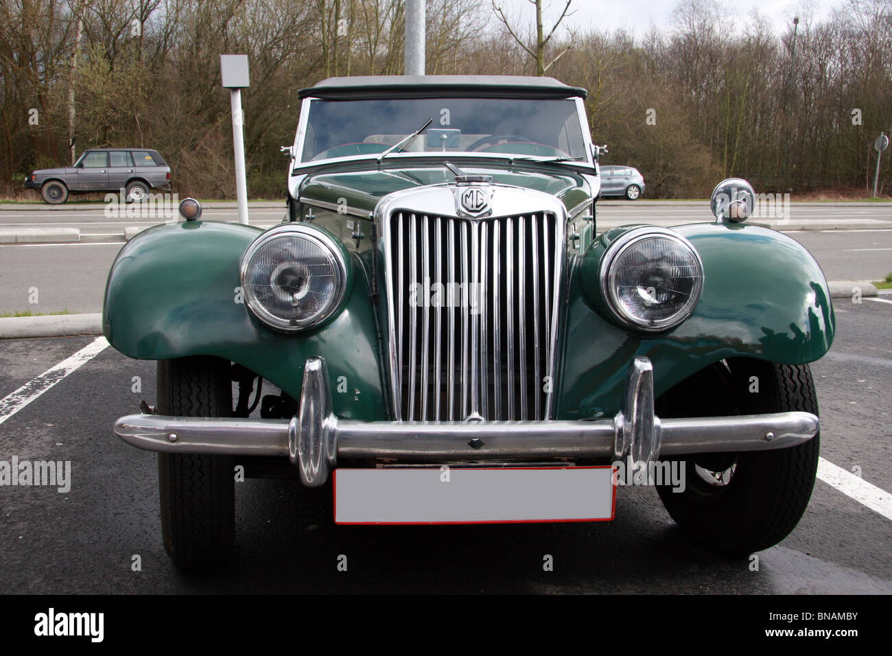 Green, MGA sports car front view Stock Photo - Alamy