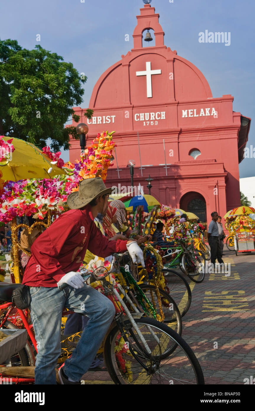Rickshaw and Christ Church Town Square Malacca Melaka Malaysia Stock ...