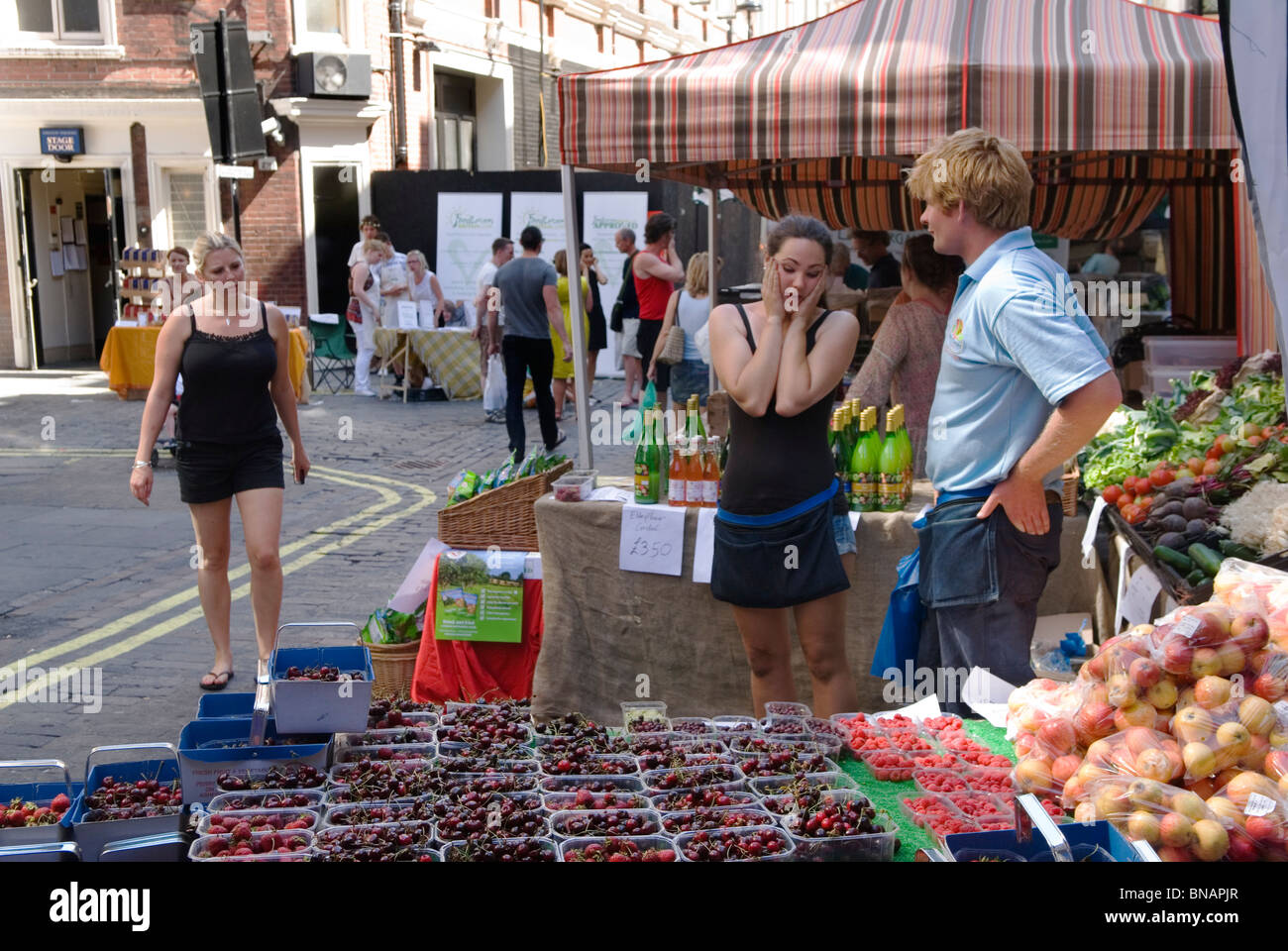 Rupert Street Soho, Market trader. London Farmers Market UK. Street ...