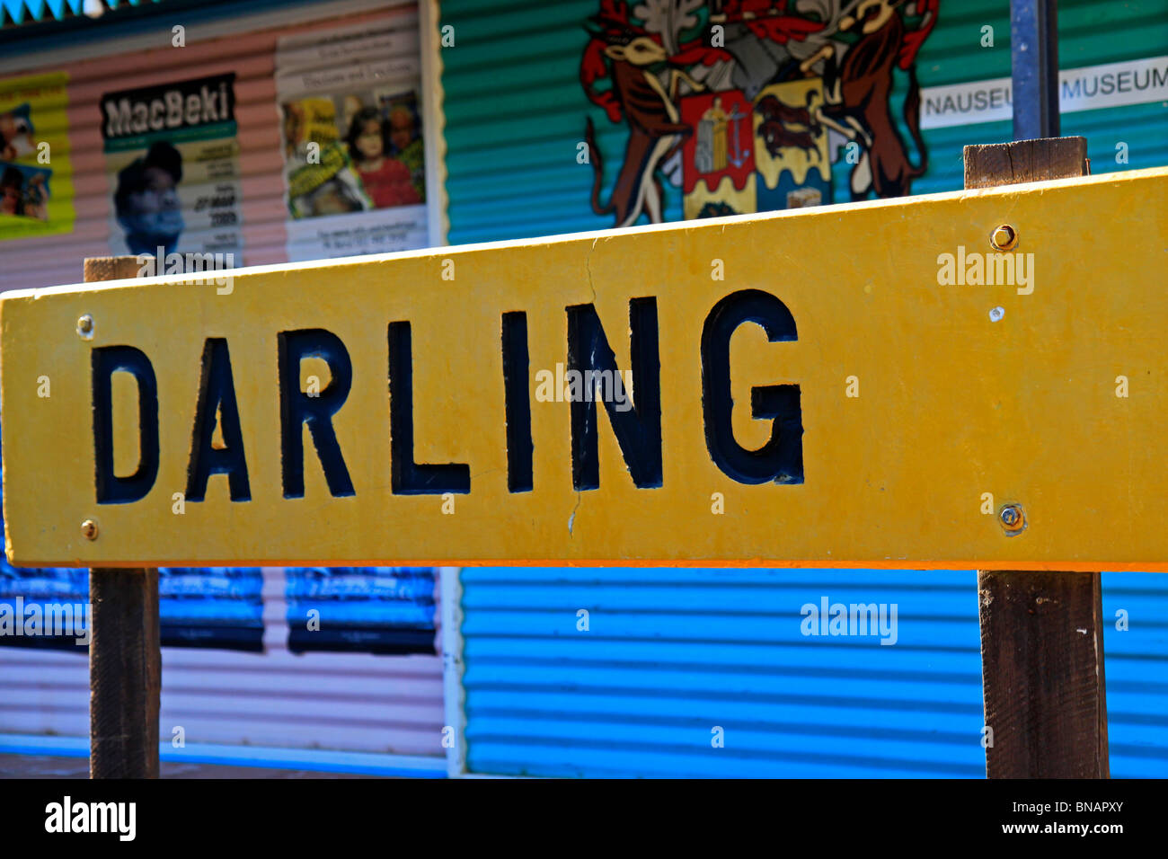 Darling sign at Evita se perron in the small town of Darling in the ...