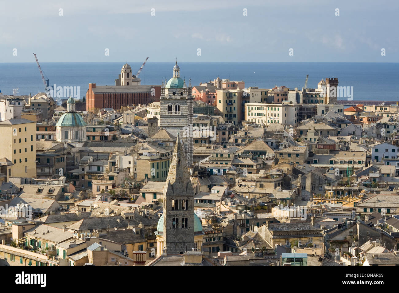 Panoramic view of Genoa with the characteristic old houses and port ...