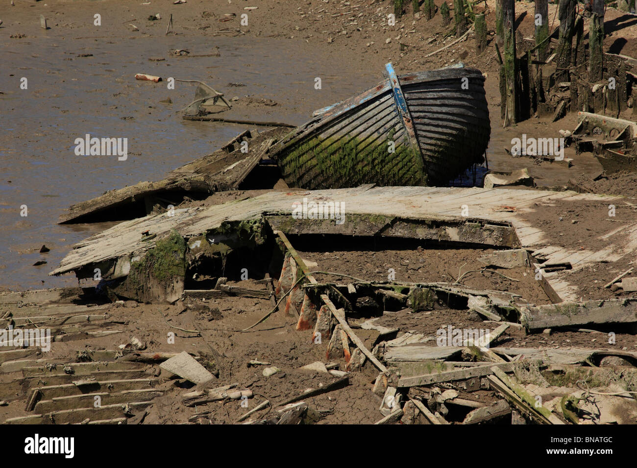 Decaying boats by the river Arun in Littlehampton Sussex England Stock ...