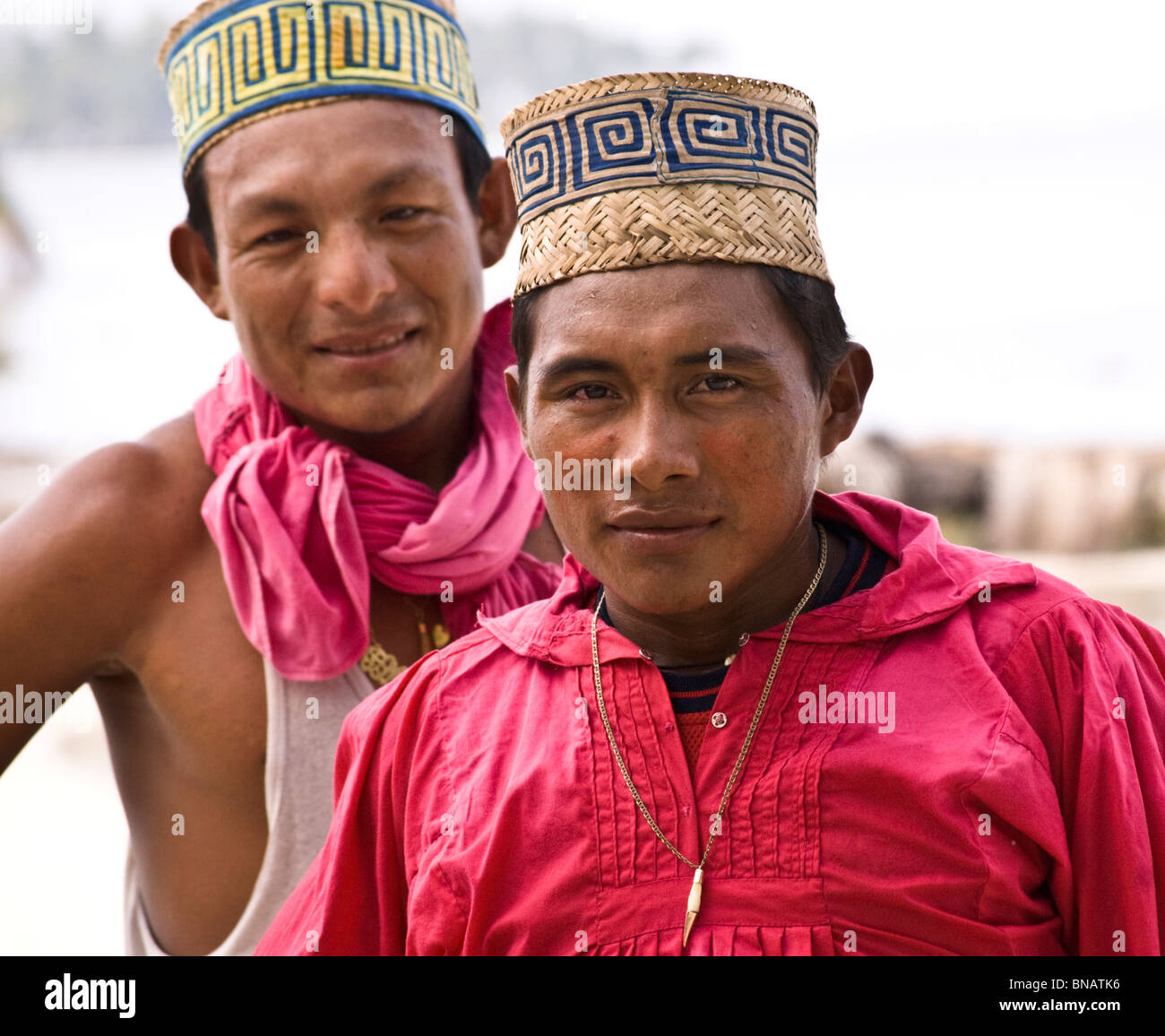 Two Kuna male dancers wearing the colourful costumes and make up which ...