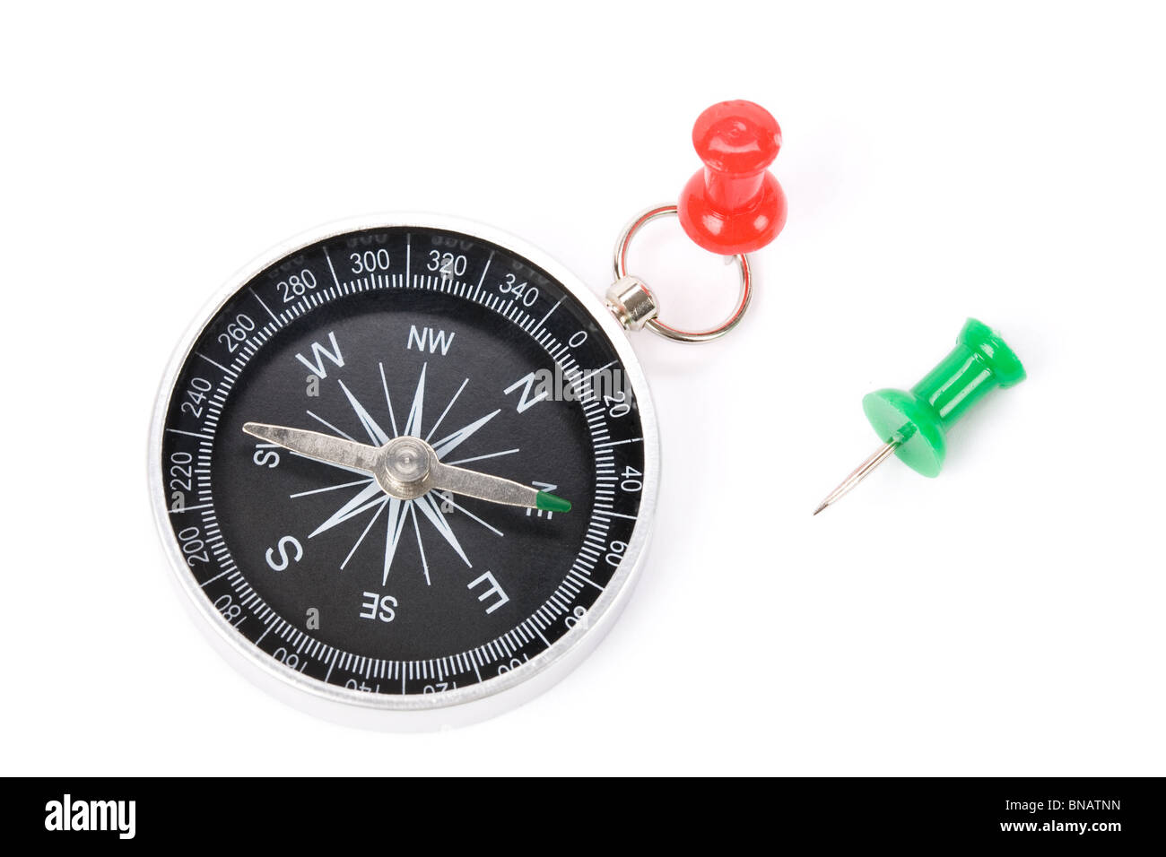 Compass and pushpin close up shot, business concept Stock Photo - Alamy