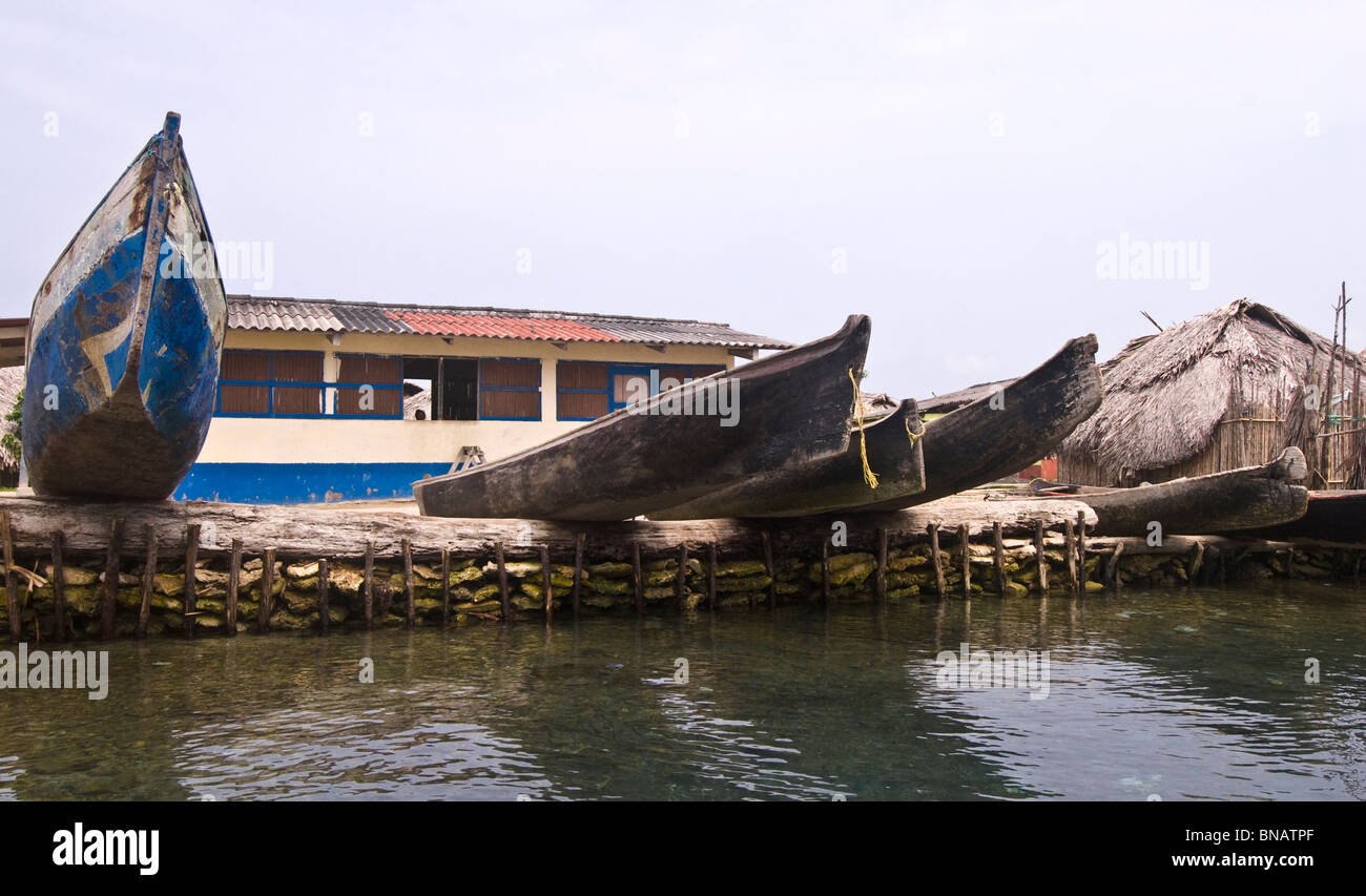 Waterfront showing several of the ulus' used by the Kuna as their only ...