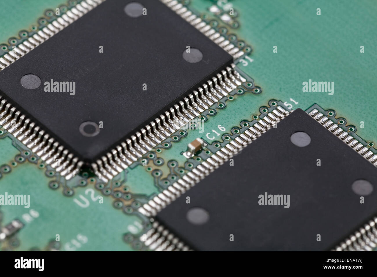 green Circuit Board close up shot Stock Photo - Alamy