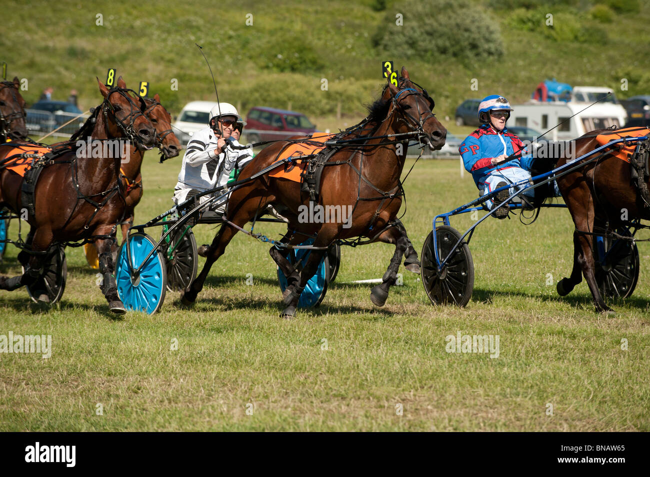 Jockeys competing at harness trotting races, Tan y Castell, Aberystwyth ...