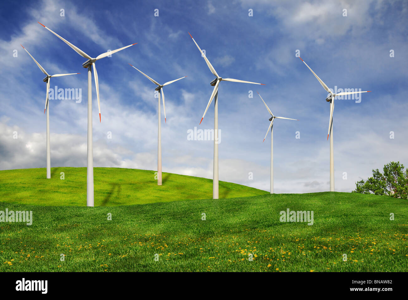 Turbines of a wind farm in ideal rural landscape Stock Photo - Alamy