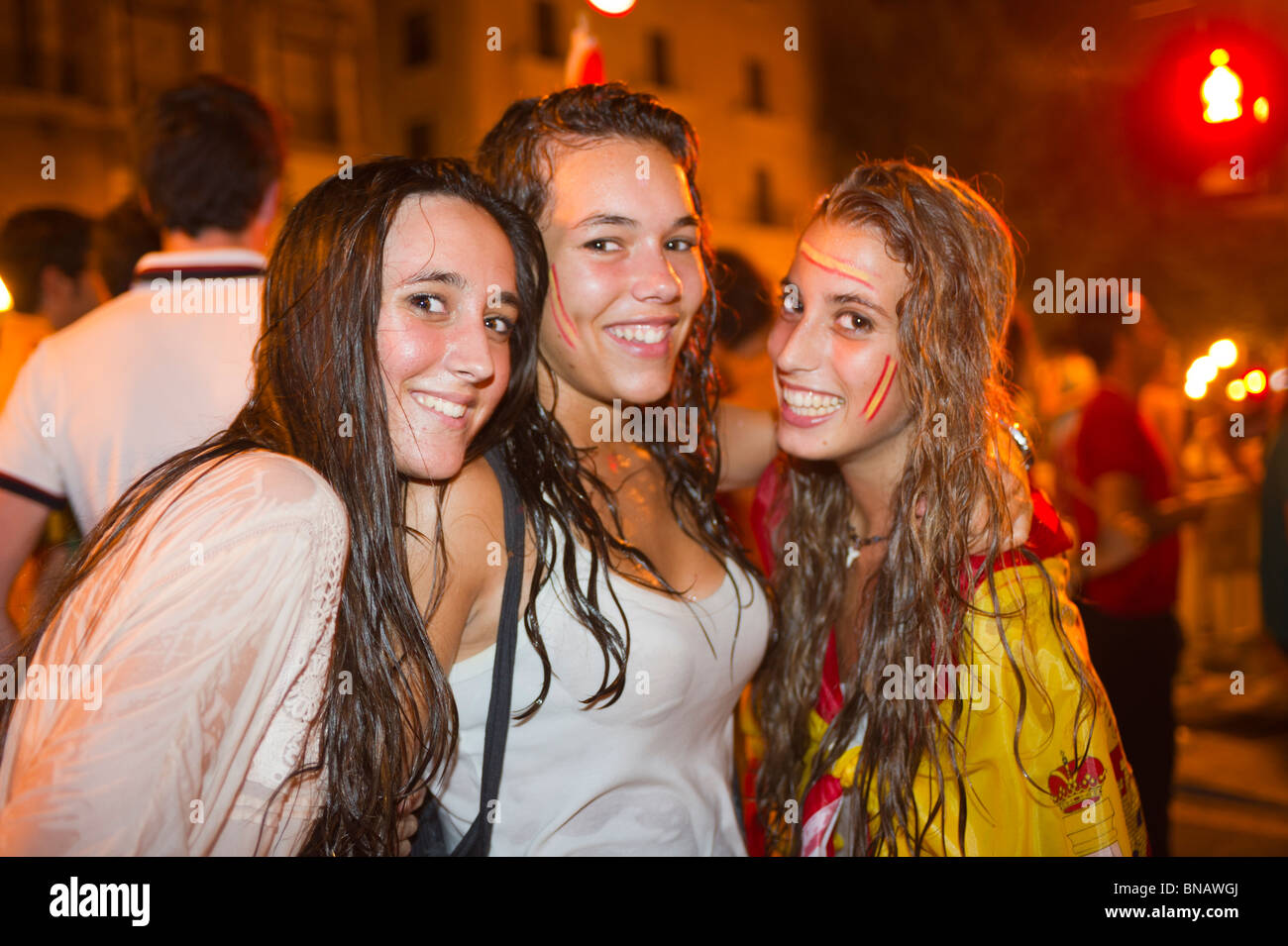 Spanish fans celebrate Spain's win over Germany in the FIFI World Cup ...