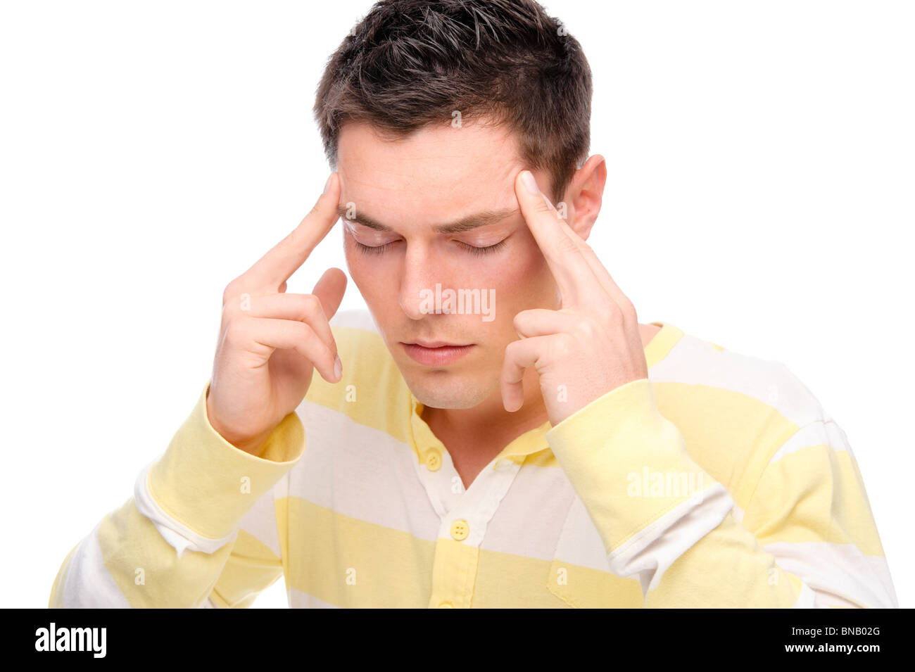 Full isolated portrait of a young man with head ache Stock Photo - Alamy
