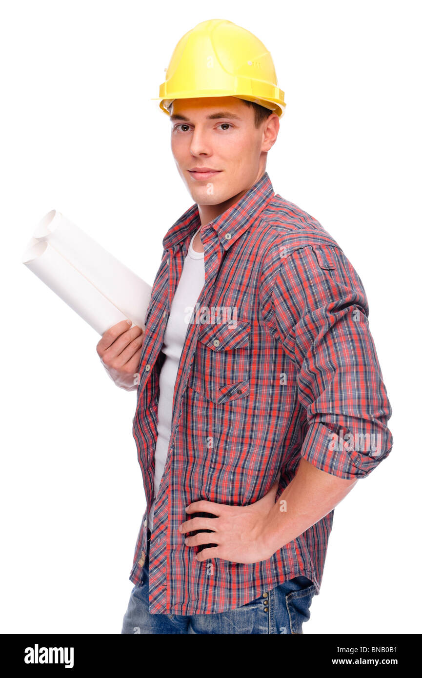 Full isolated studio picture from a young craftsman Stock Photo - Alamy