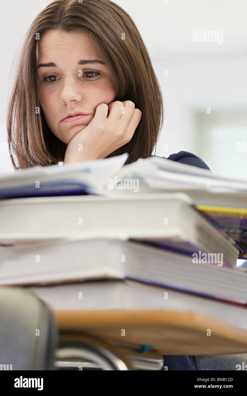 Anxious female high school student Stock Photo - Alamy