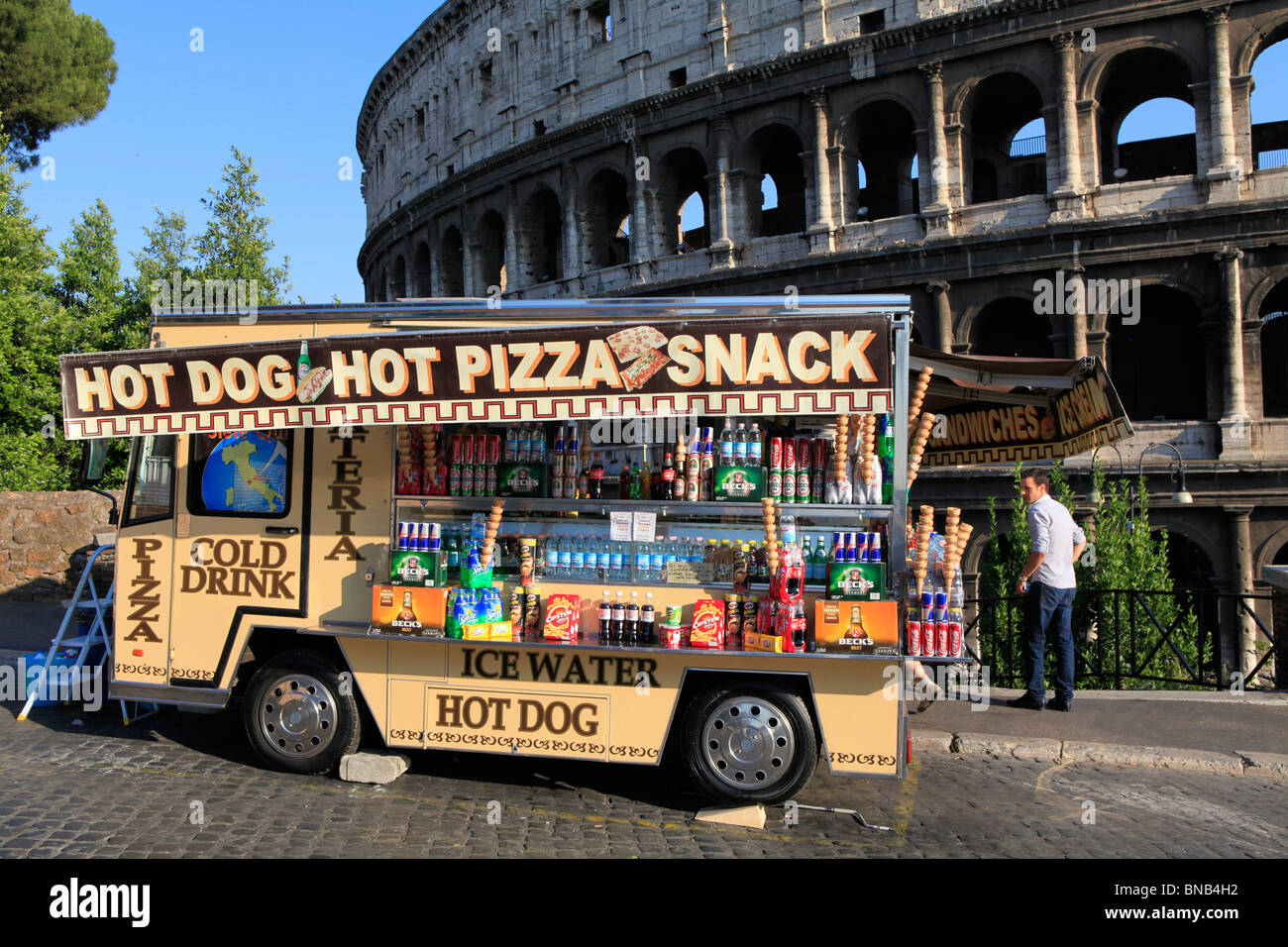 mobile snack van by colosseum Rome Stock Photo - Alamy