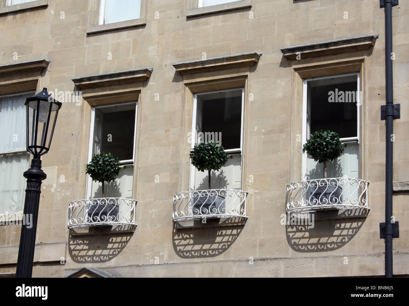 Georgian house in Bath with three balconettes on first floor windows ...