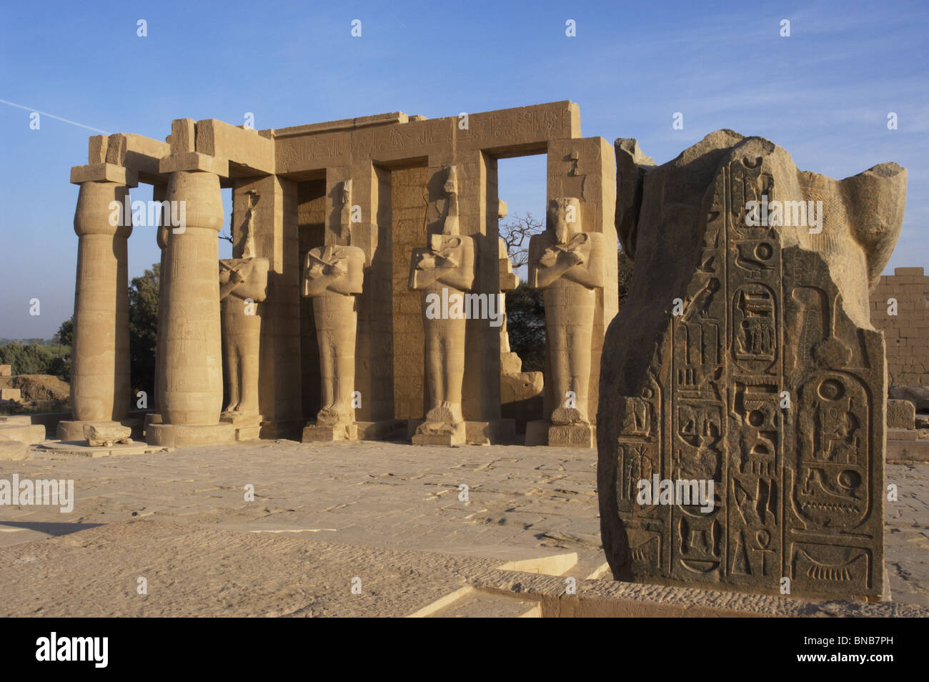 Rameseum. Pillars with osirian statues. Egypt Stock Photo - Alamy