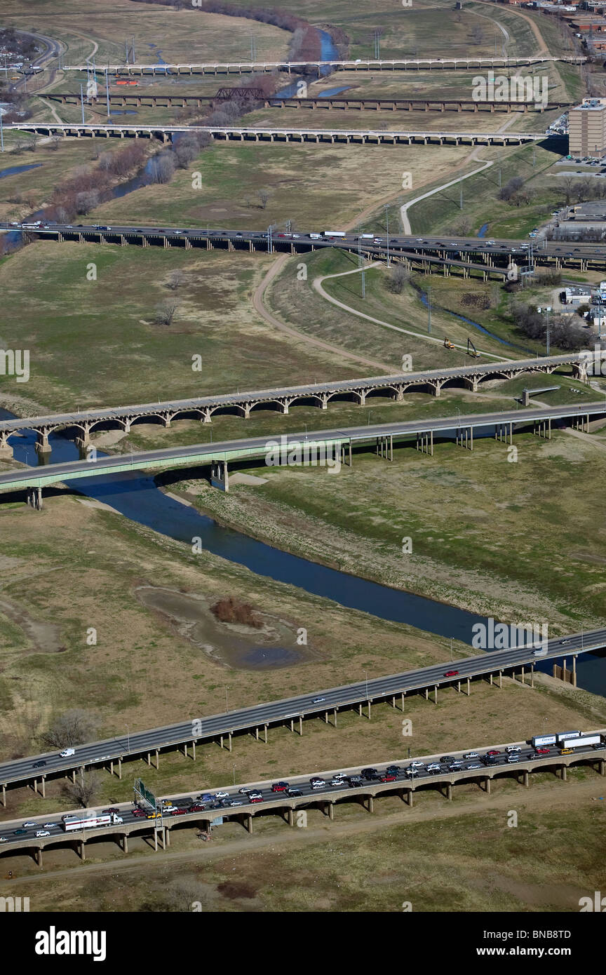 aerial view above Trinity river bridges Dallas Texas Stock Photo - Alamy