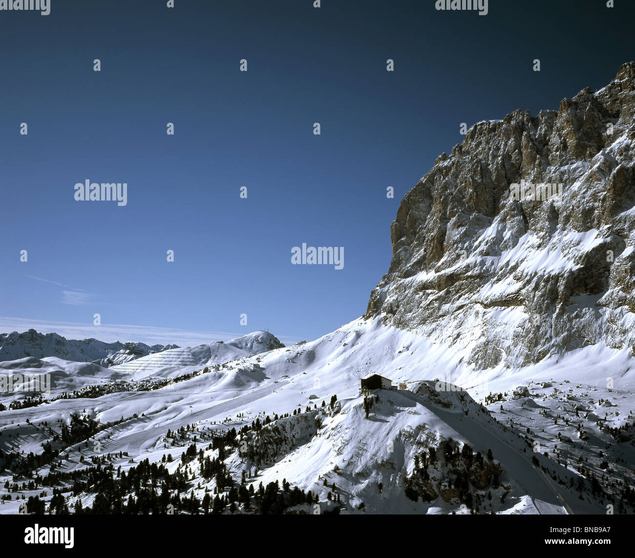 Piz Sella Cable Car Station with The Sassolungo Langkofel and Col ...