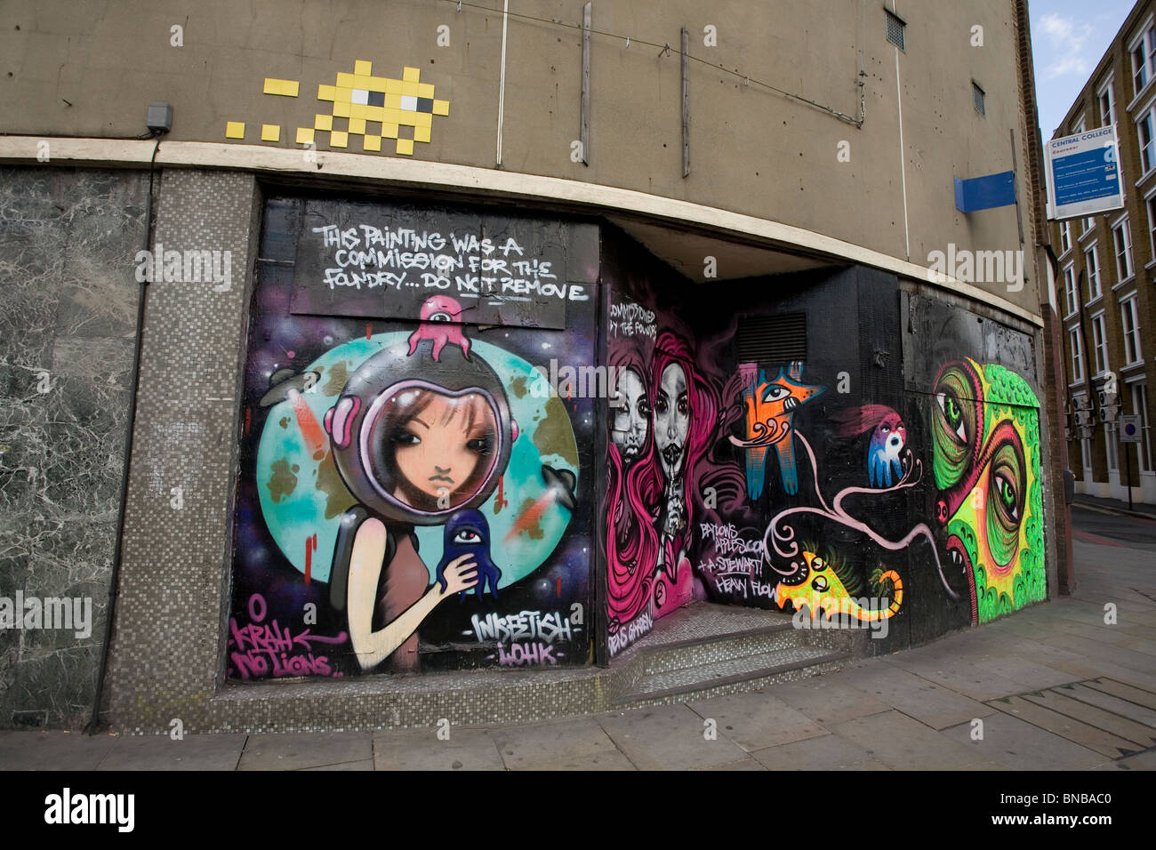 Graffiti art on the side of the renowned bar and gallery the Foundry ...