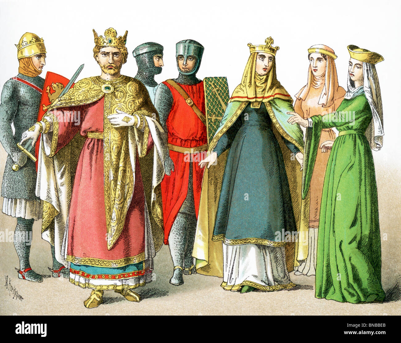 Pictured are: King Richard the Lionhearted in military garb and in ...