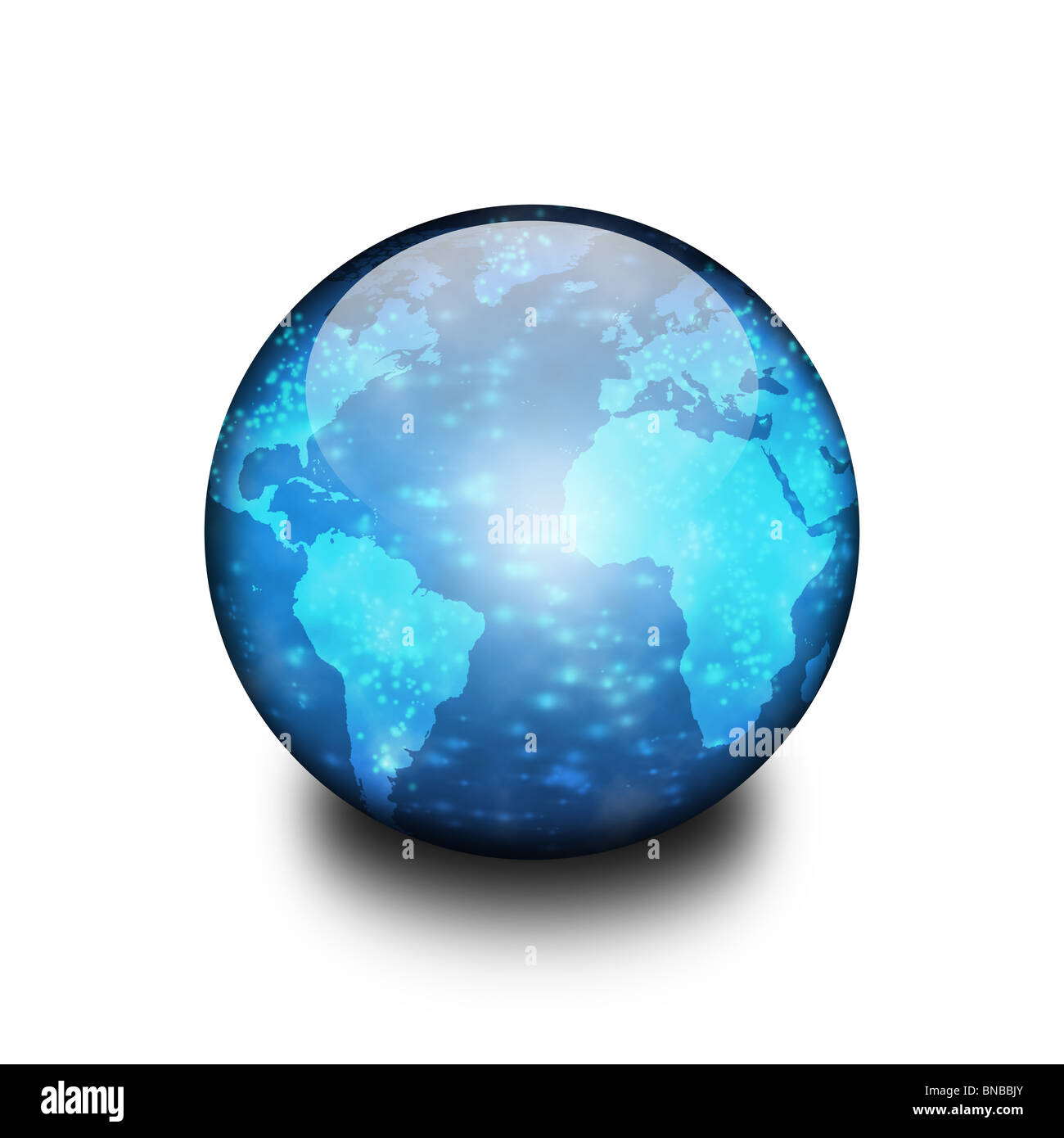 Shiny Blue glass globe of planet earth on a white background Stock ...