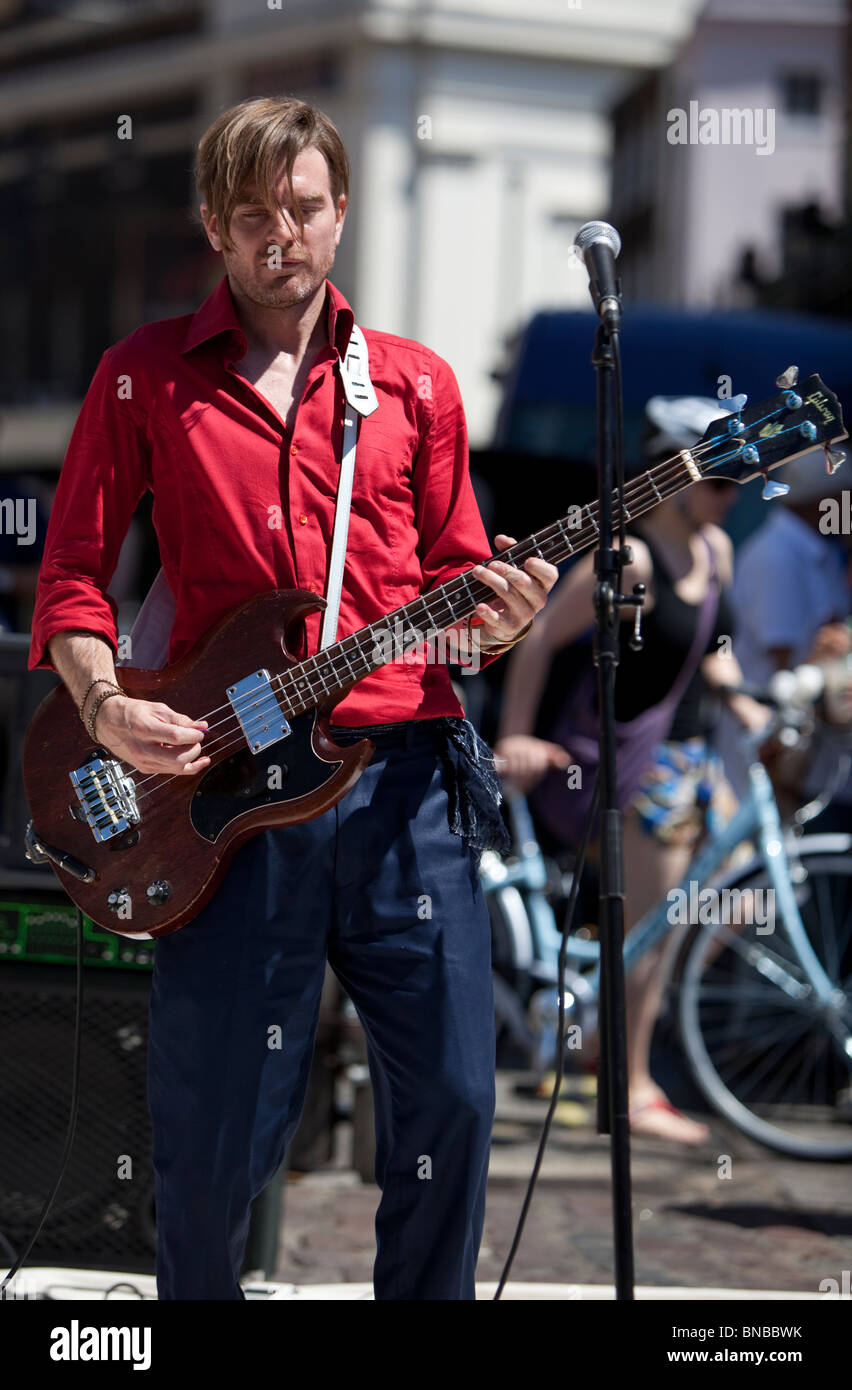 Portrait of the guitarist of the band Call Me Animal, performing in ...