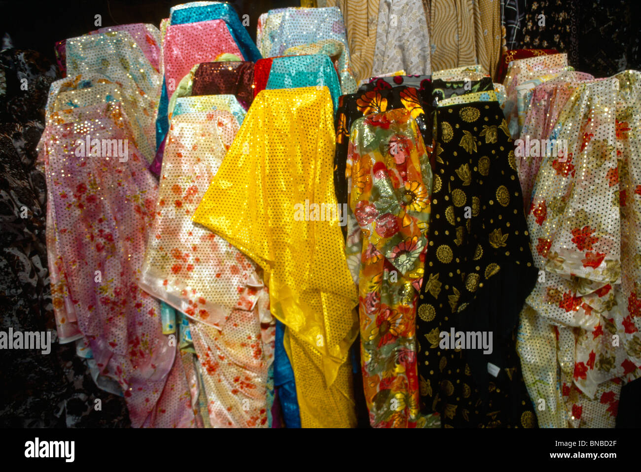 Abu Dhabi UAE Colourful Material Sold In Souk Stock Photo - Alamy