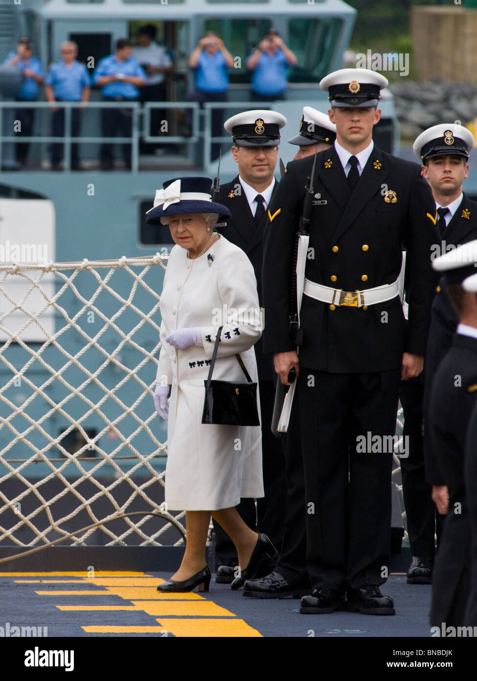 Her Majesty Queen Elizabeth II reviews sailors onboard HMCS ST. JOHN'S ...