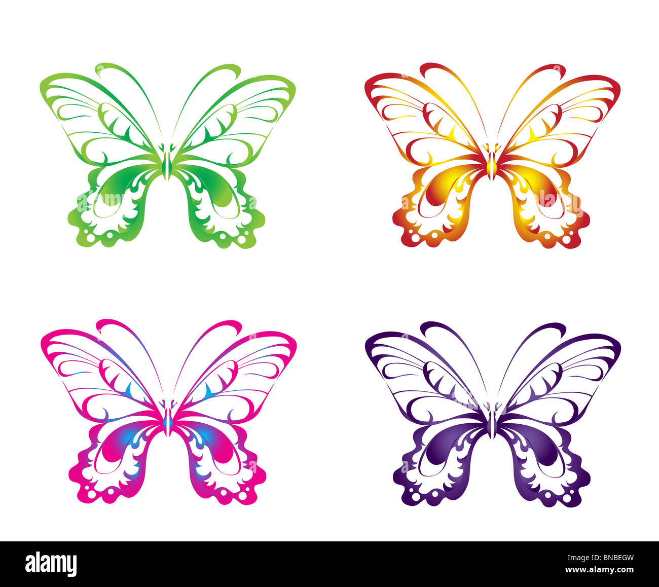 four beautiful butterfly on the white background Stock Photo - Alamy