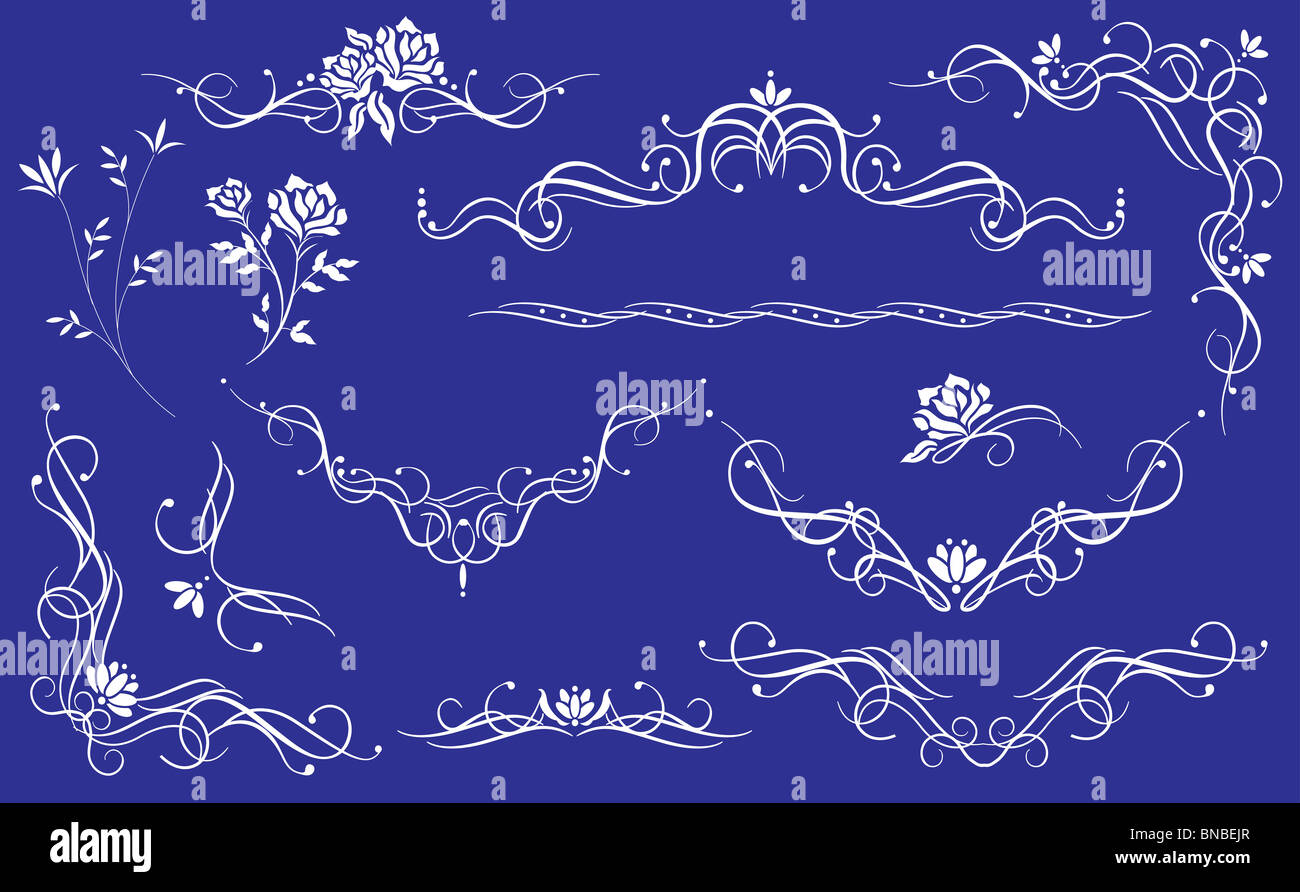 Illustration drawing elegant flower pattern on blue background Stock ...