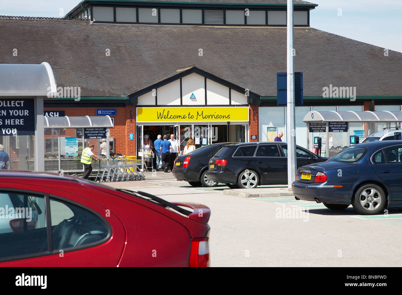 Welcome to Morrisons sign above shop entrance Stock Photo - Alamy