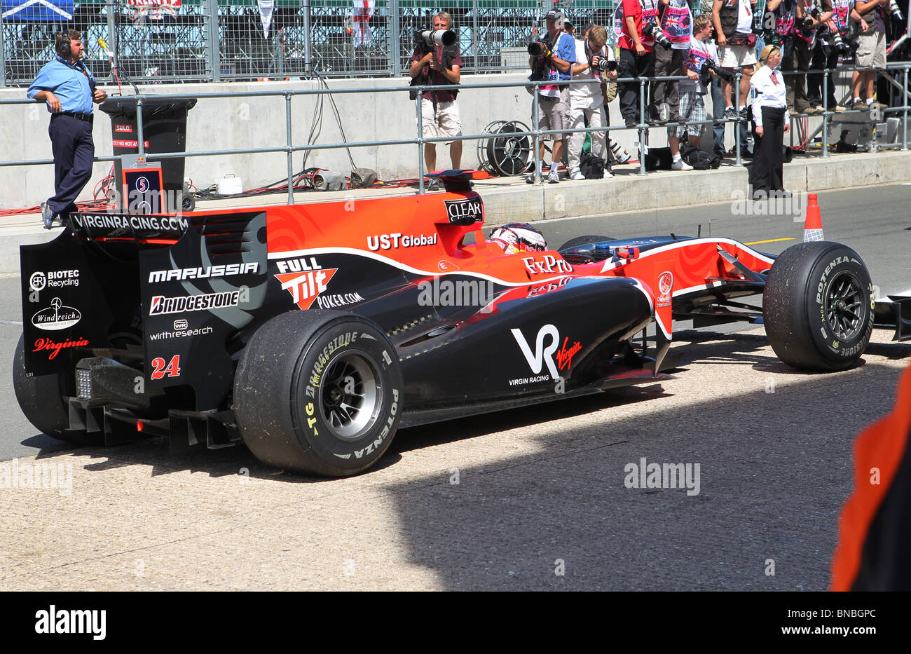 Timo Glock of Virgin Racing in the pit lane at the 2010 British Grand ...