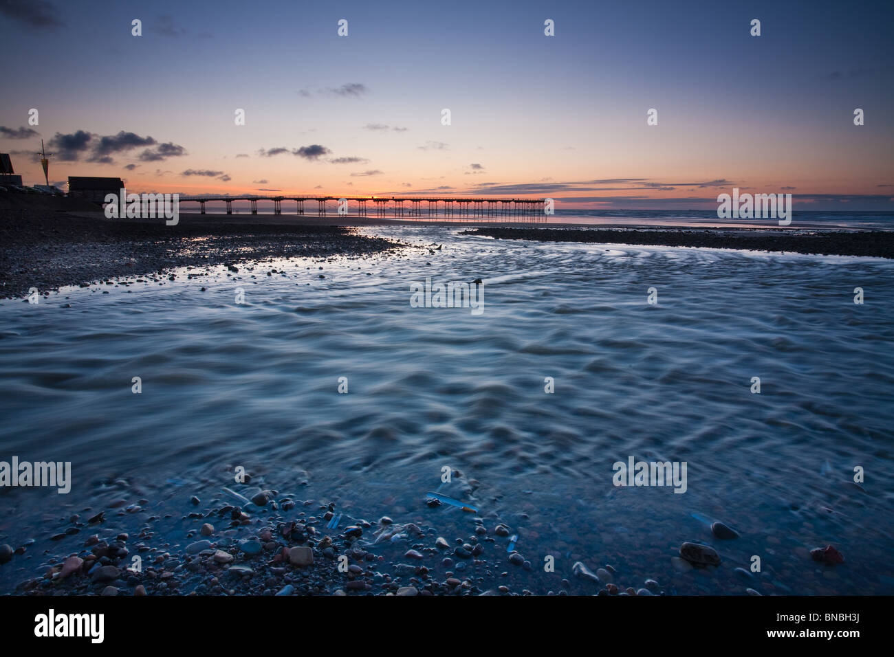 Late evening Saltburn beach and eck with natures colours after sunset ...