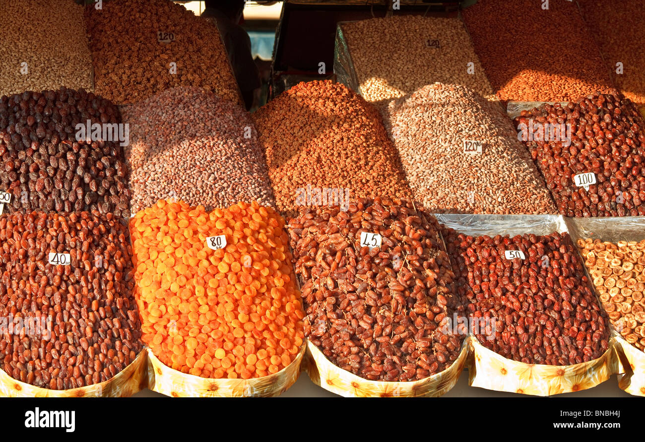 Dry fruits stand in Marakech souk. Morocco Stock Photo - Alamy