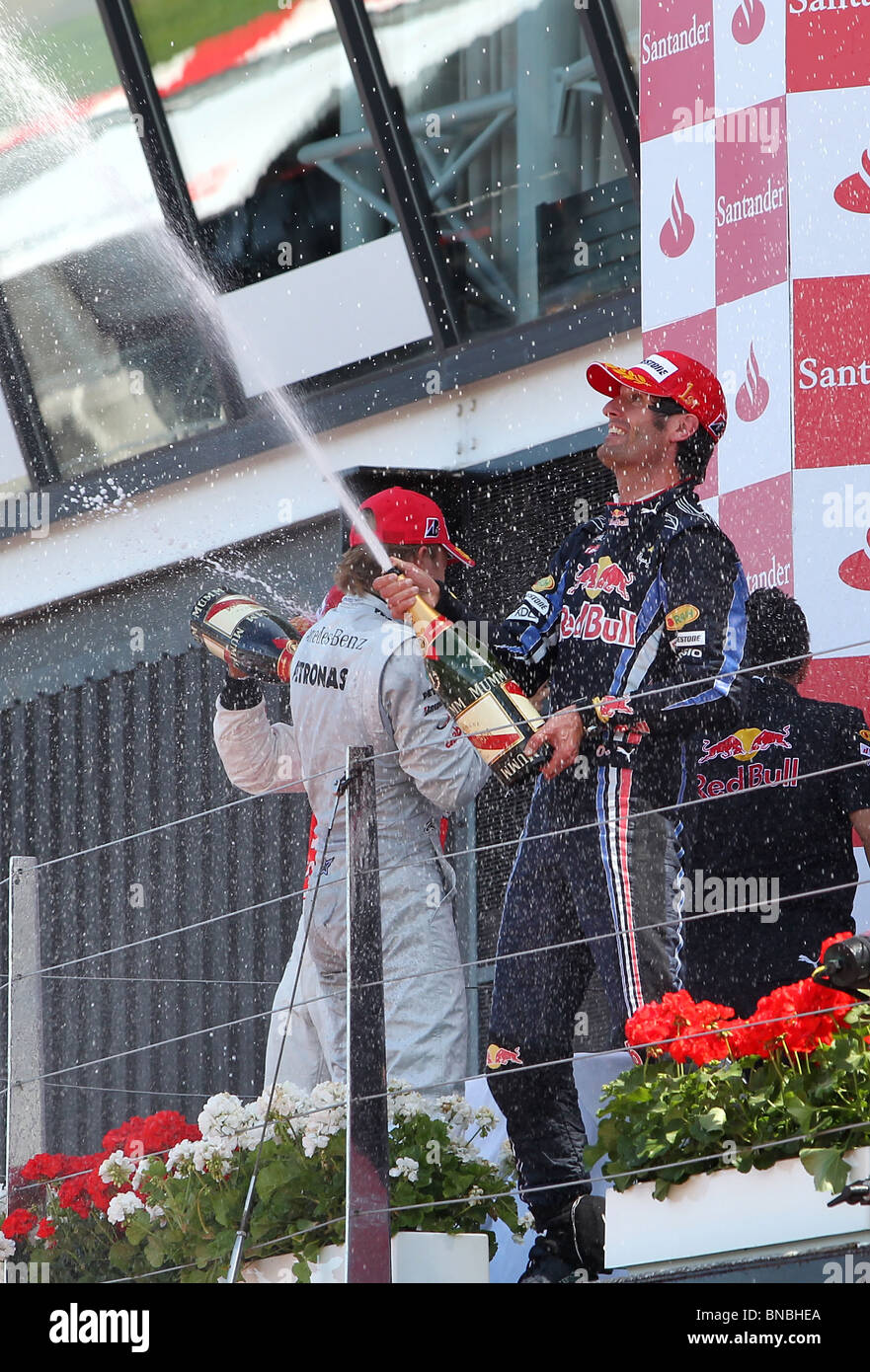 Mark Webber celebrating on the podium at the end of the British Formula ...
