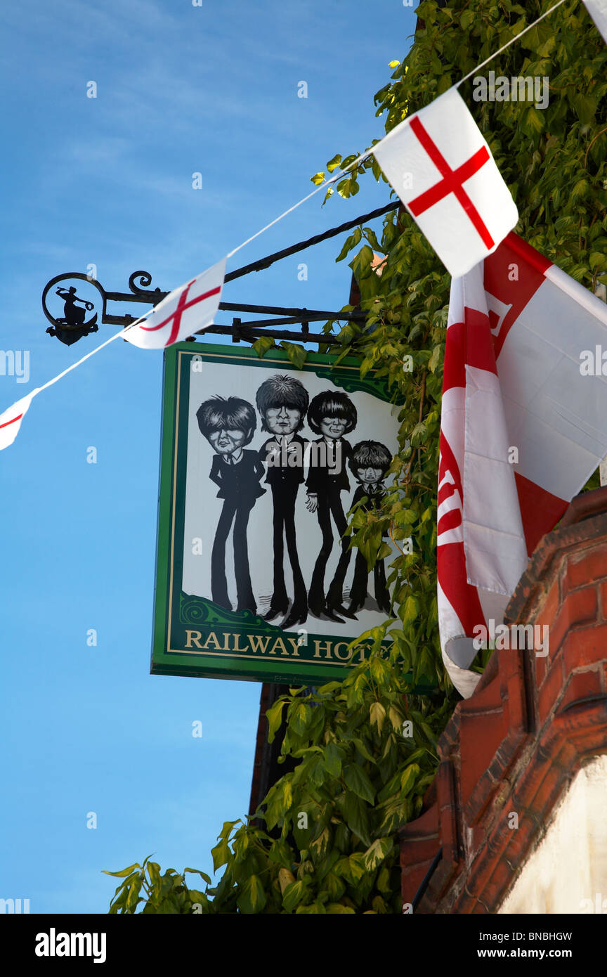 Beatles pub sign outside Railway hotel in Nantwich UK Stock Photo - Alamy