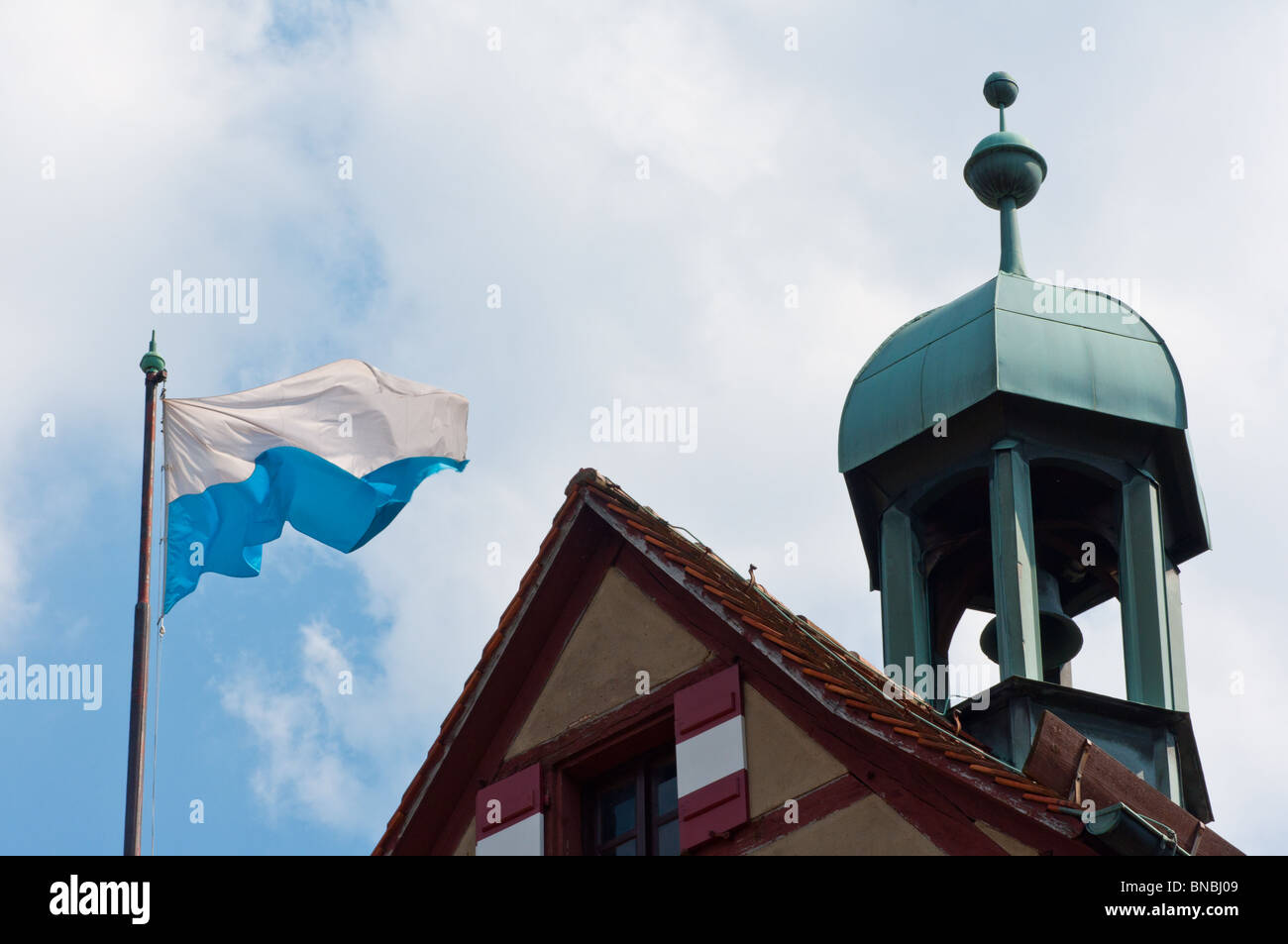 The Bavarian flag flying at the Kaiserburg Castle in Nuremberg, Germany ...