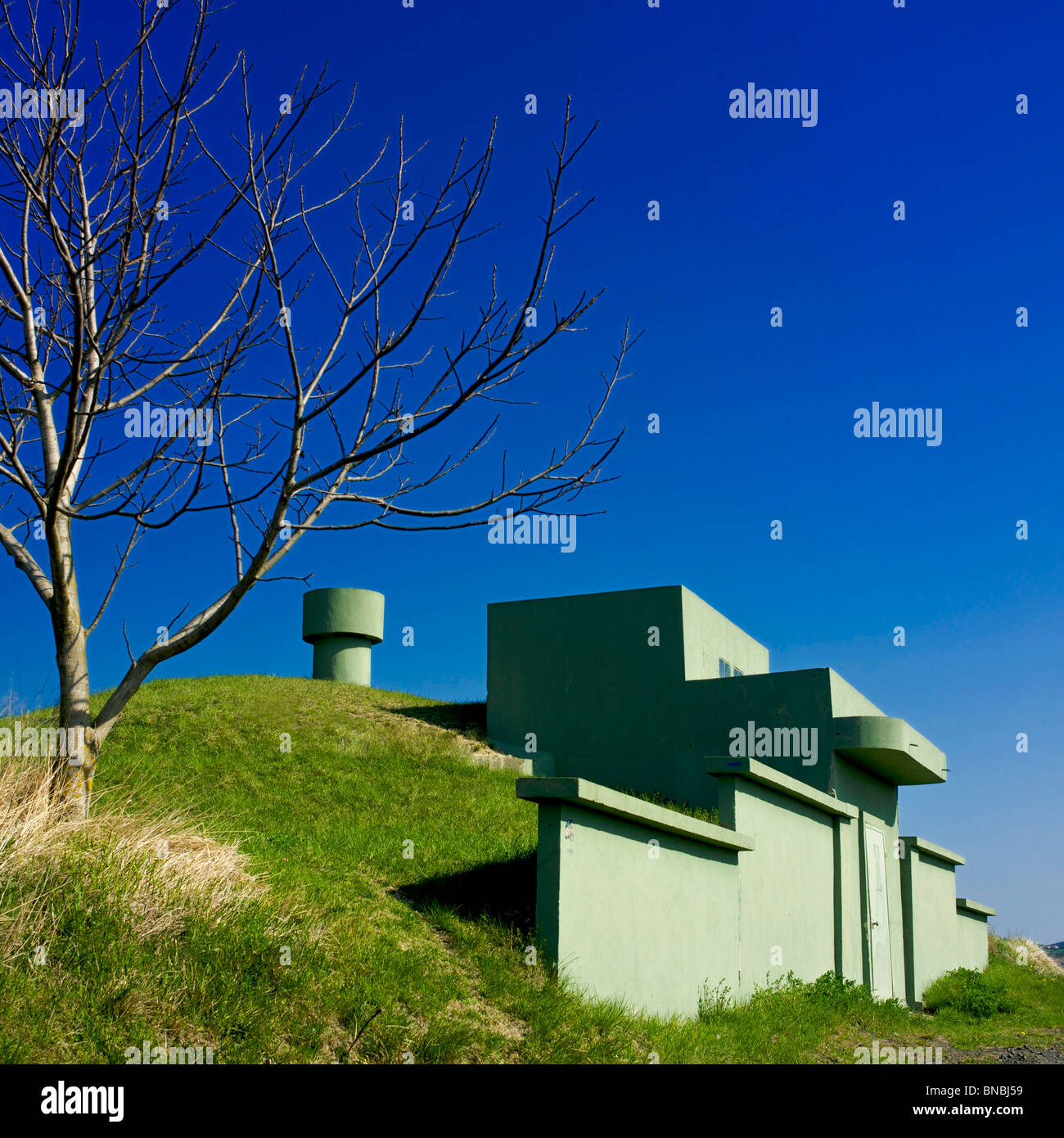 Water tower in the country, modern architecture stands out against a ...