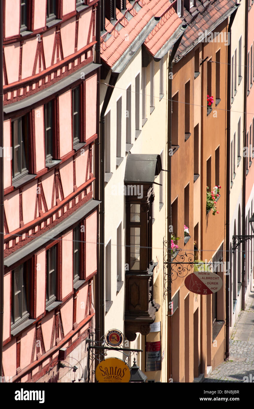 Medieval wood framed buildings in the historical center of Nuremberg ...