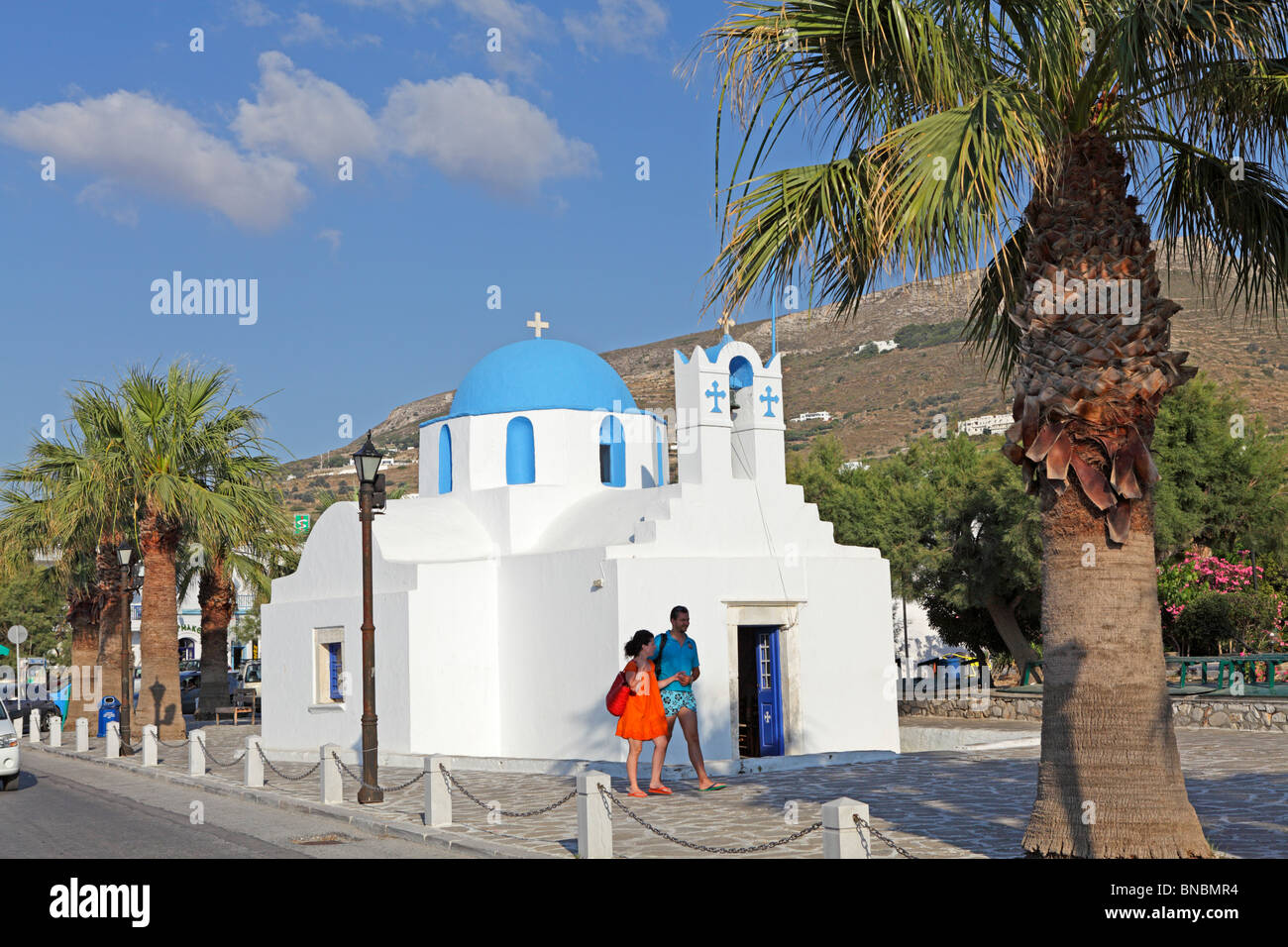 church at the harbour of Parikia, Island of Paros, Cyclades, Aegean ...