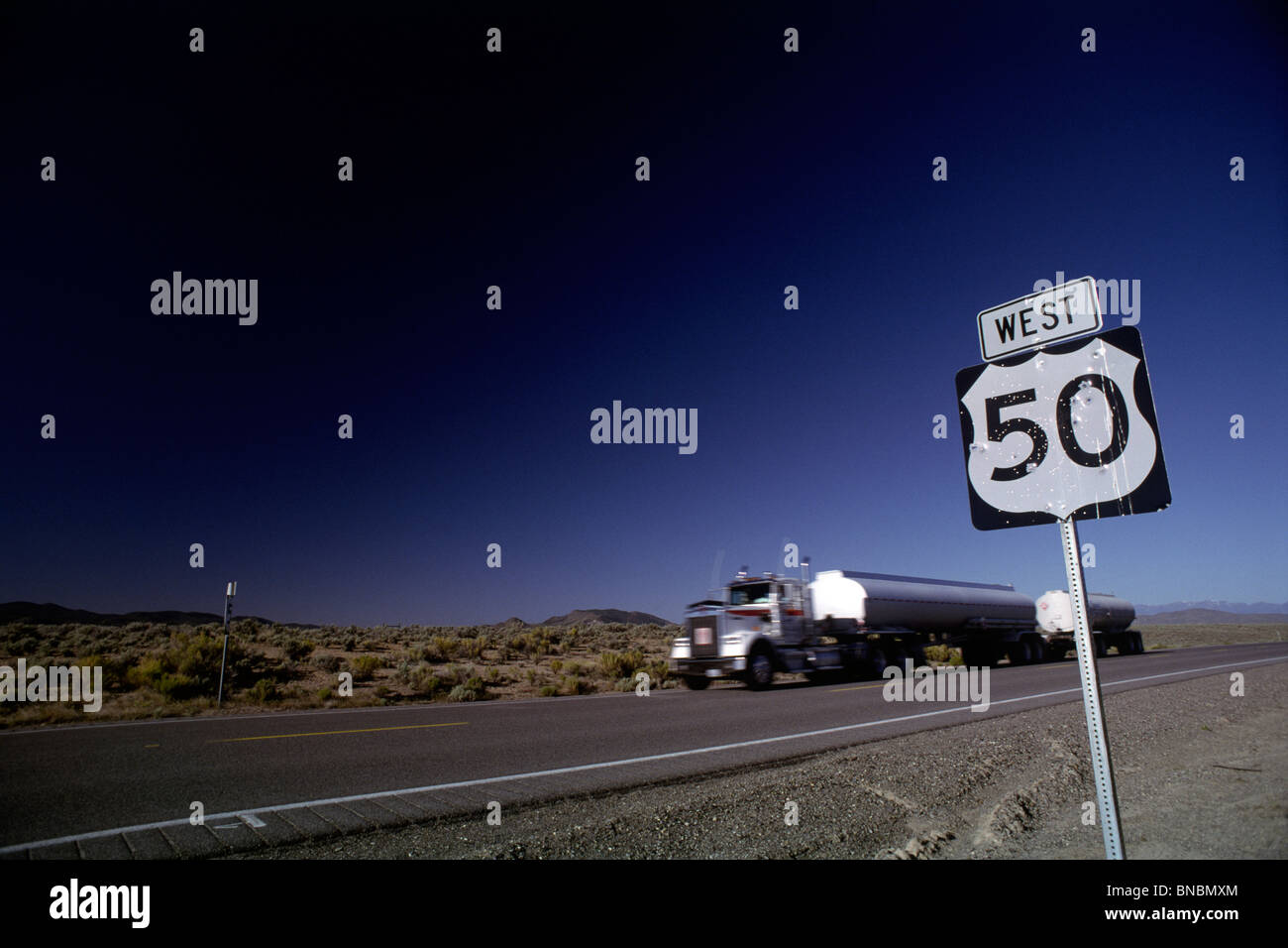 USA, Nevada, Highway 50, road sign and truck Stock Photo - Alamy