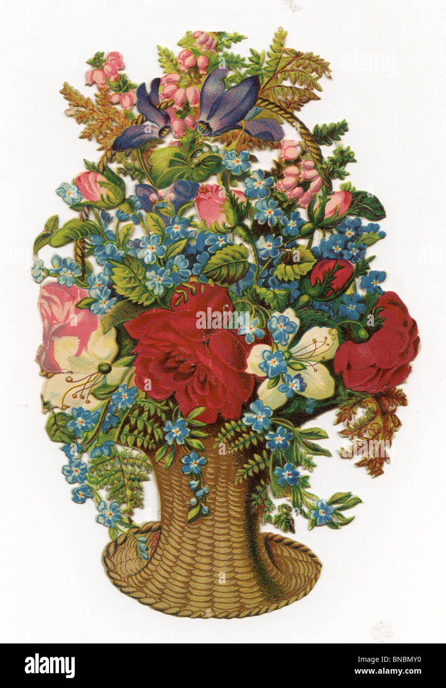 Basket of Roses, Fern and Forget-Me-Nots Stock Photo - Alamy