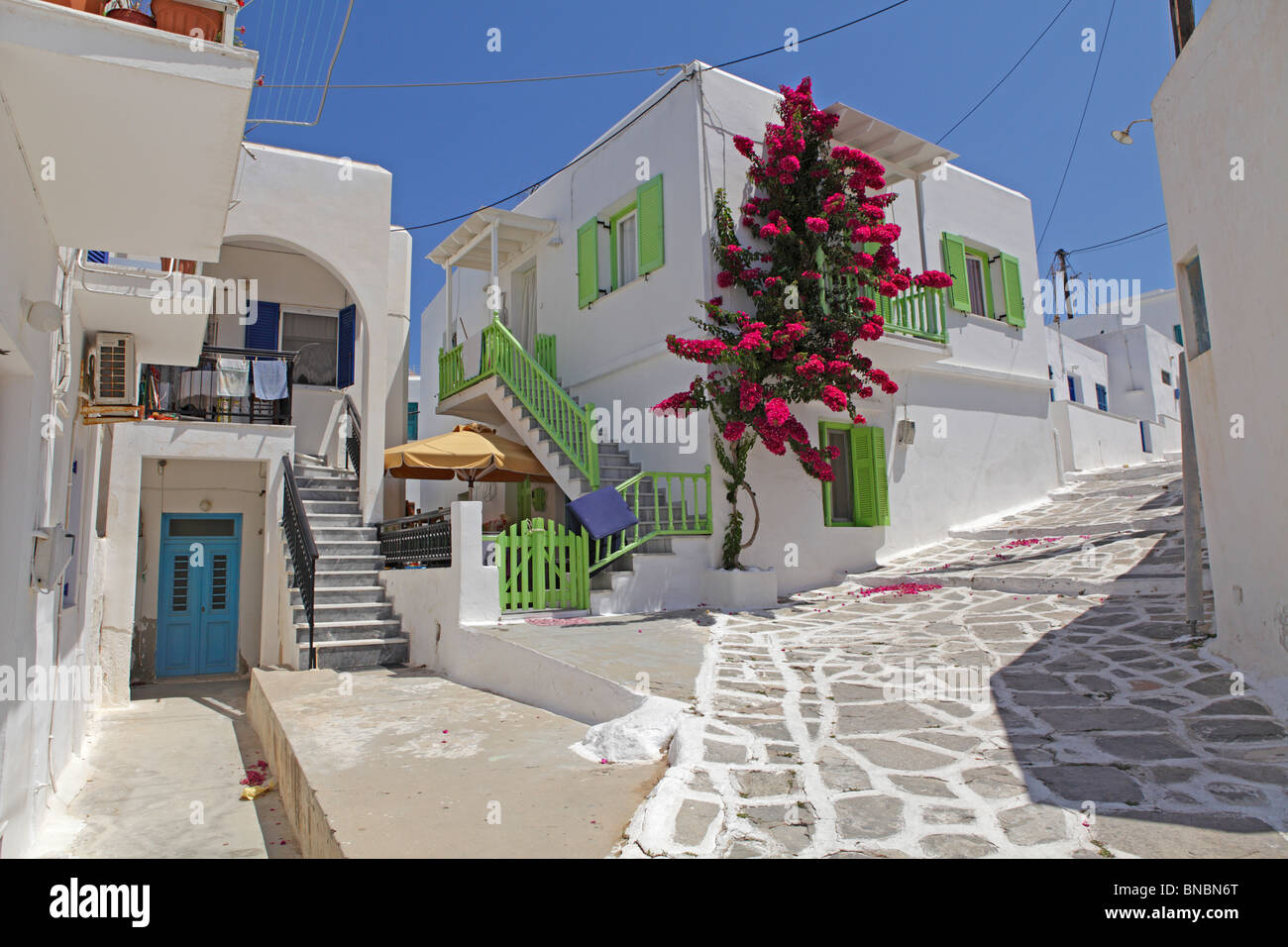 street at the old town of Naoussa, Island of Paros, Cyclades, Aegean ...