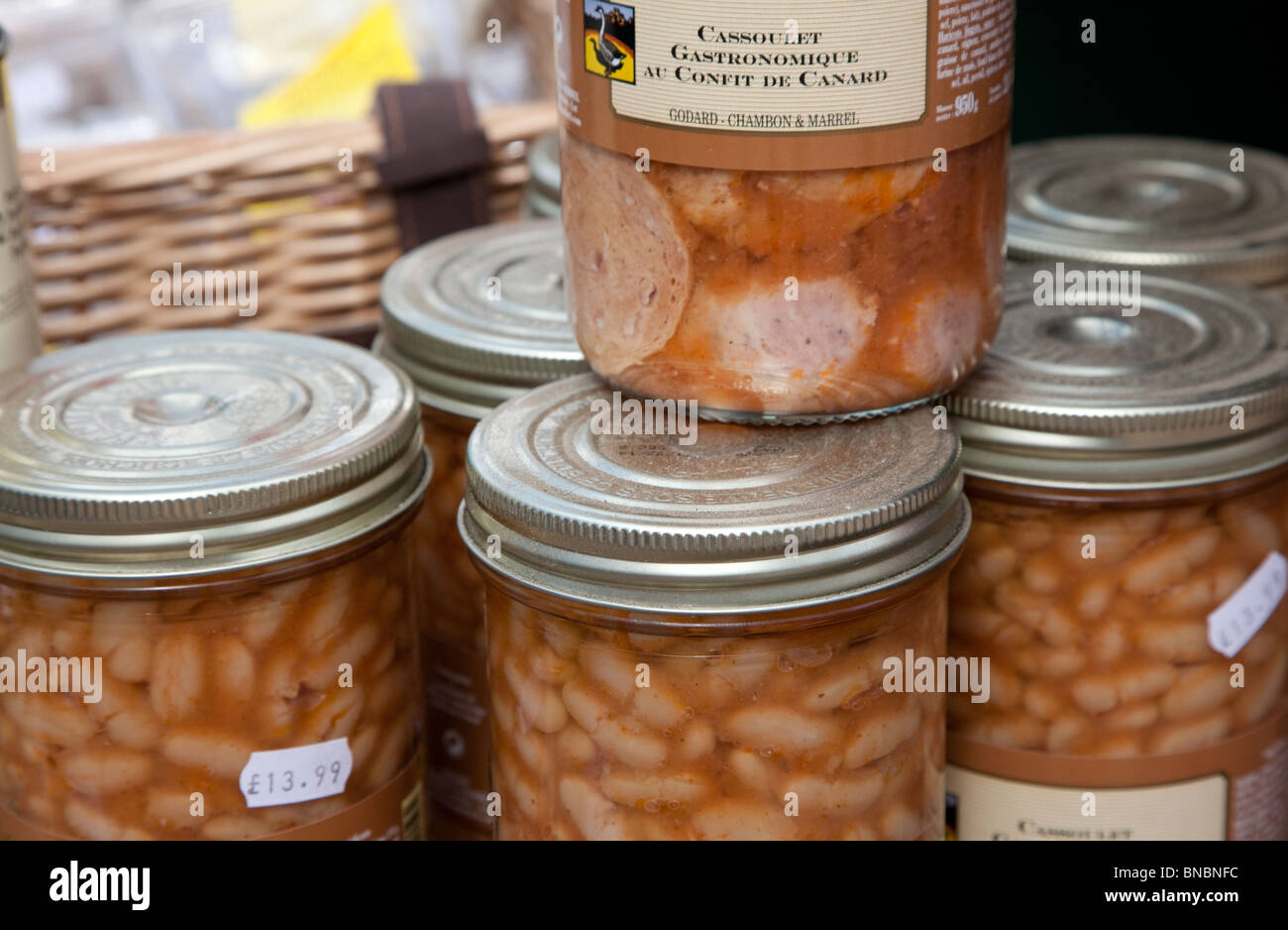 Jars of duck confit (cassoulet) on sale at French fair in London Stock ...