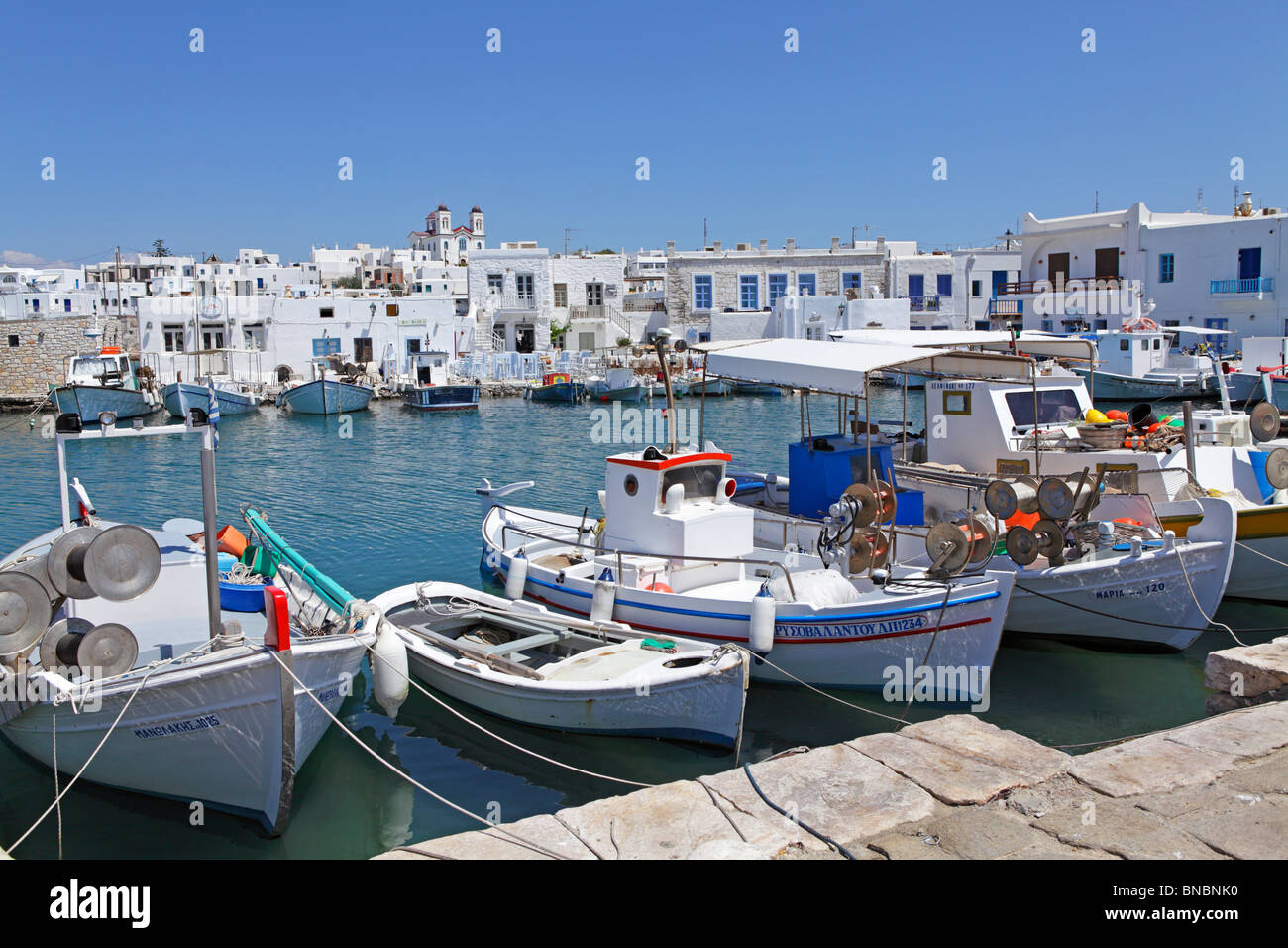 fishing harbour of Naoussa, Island of Paros, Cyclades, Aegean Islands ...
