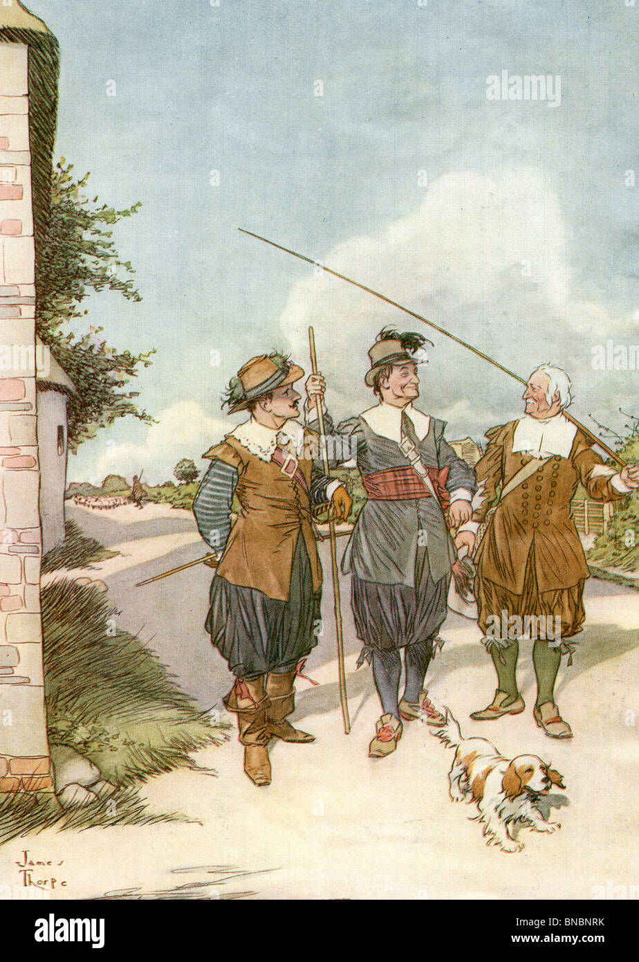 Three Men off to Fish Stock Photo - Alamy