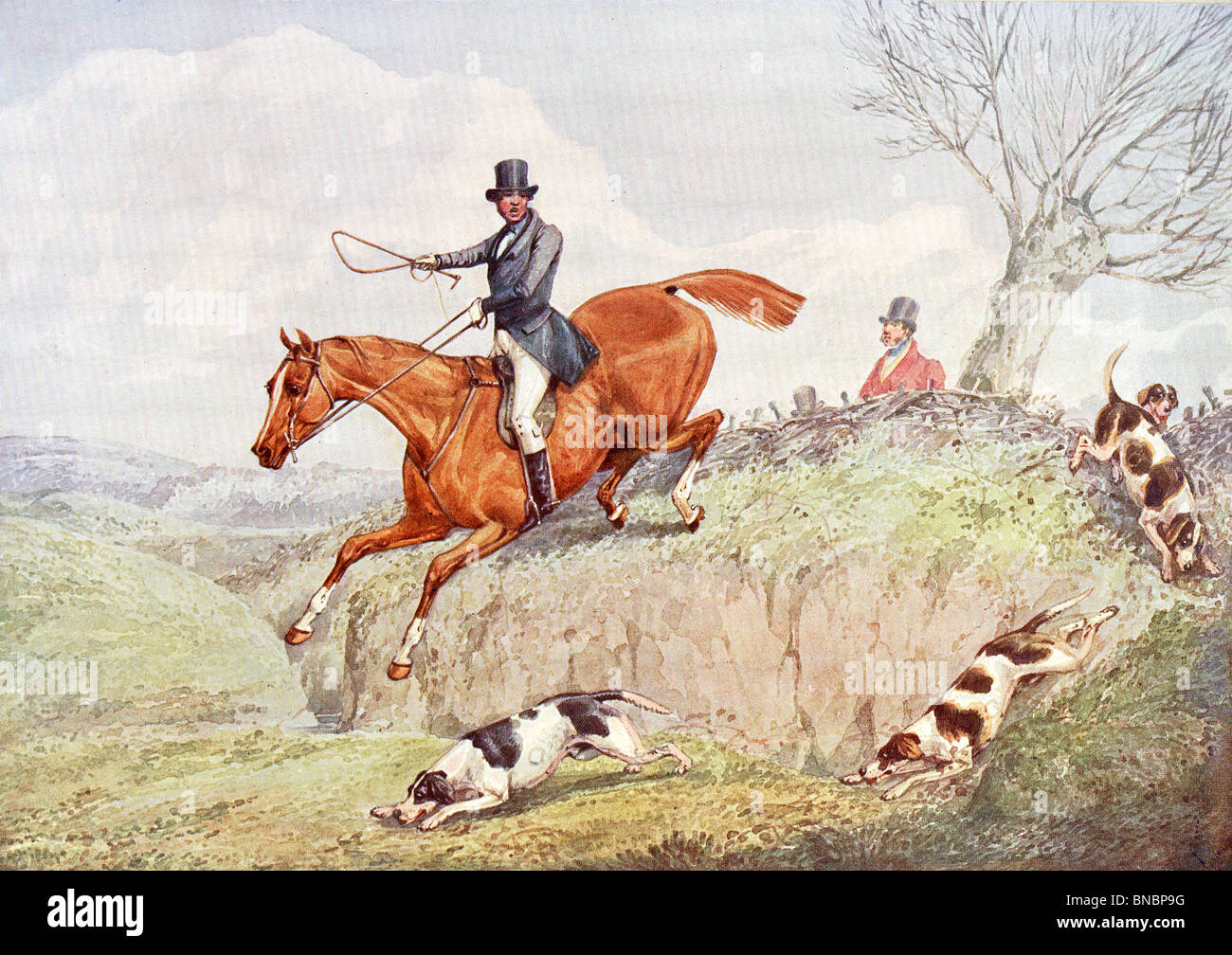 Fox Hunting: "The First Over Stock Photo - Alamy