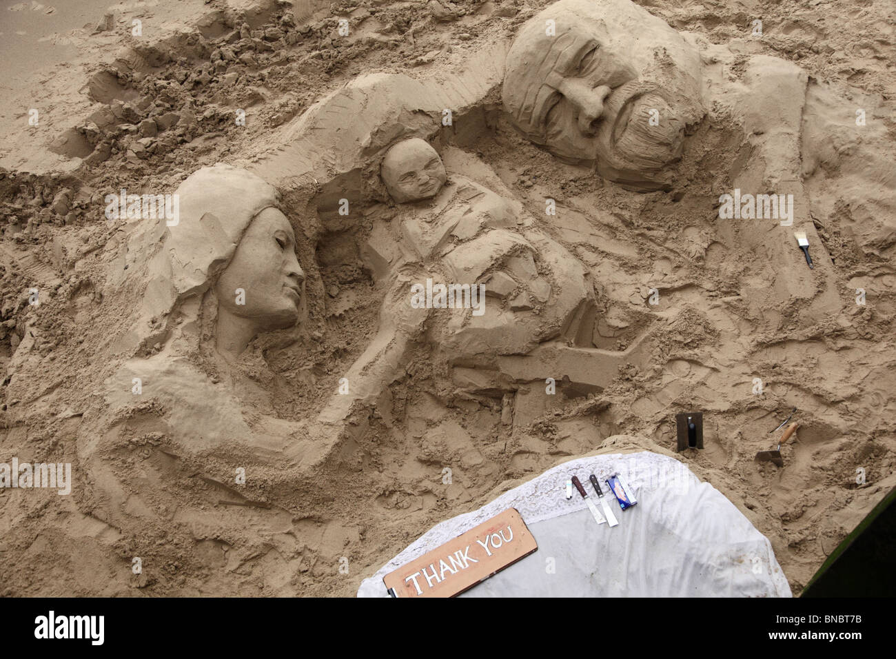 Sand sculpture showing nativity scene at Gabriels Wharf, Lambeth ...
