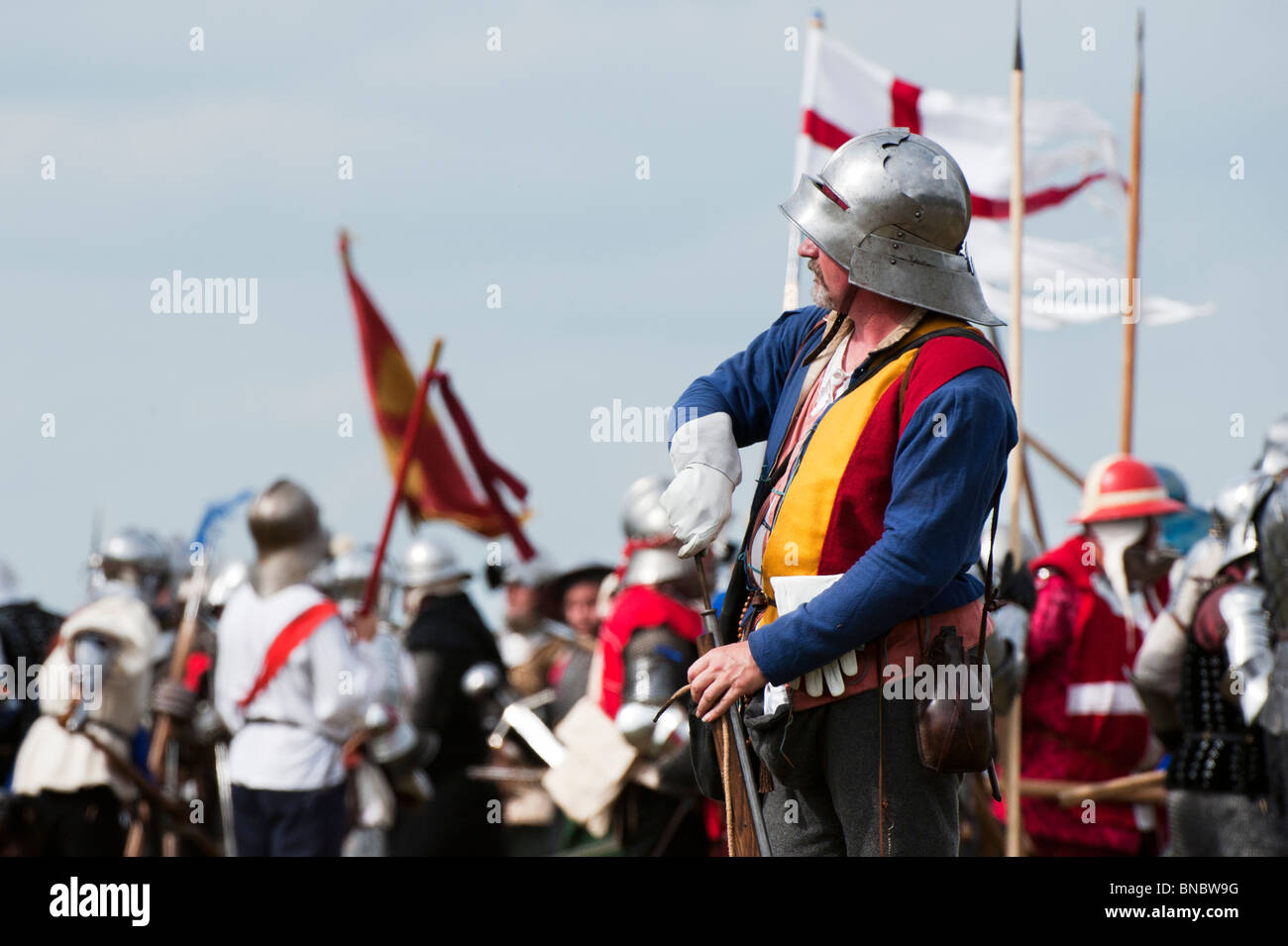 Medieval gunner on the battlefield at the Tewkesbury medieval festival ...